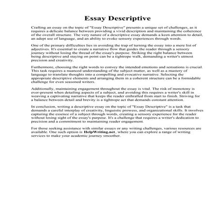 Essay Descriptive. How to Write a Descriptive Essay: Tips to Consider | PDF