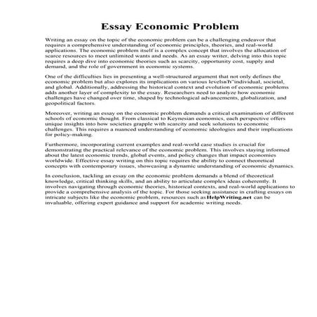 Essay Economic Problem. Economic problem essay. The Basic Economic ...