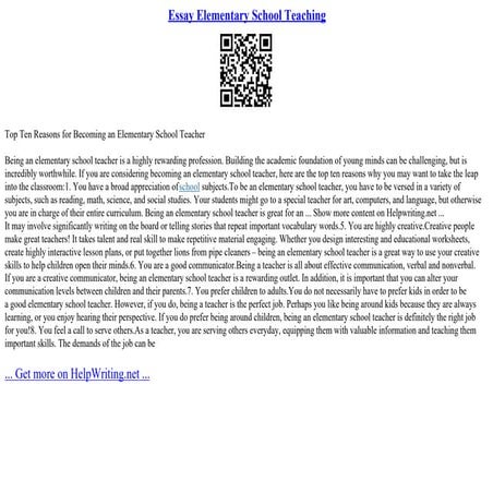 Essay Elementary School Teaching | PPT