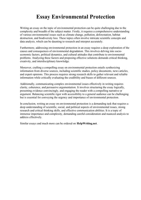 Essay On Environment Protection. Bethany Lutheran College | PDF
