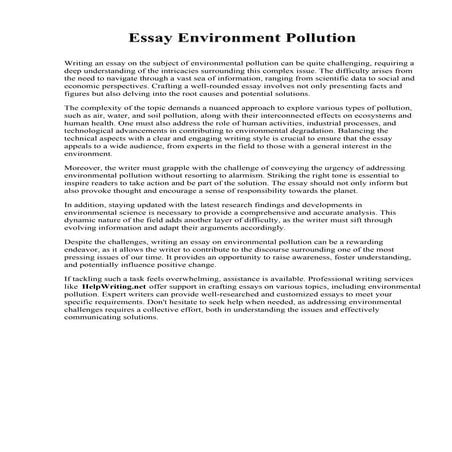 Essay Environment Pollution. Davidson College | PDF