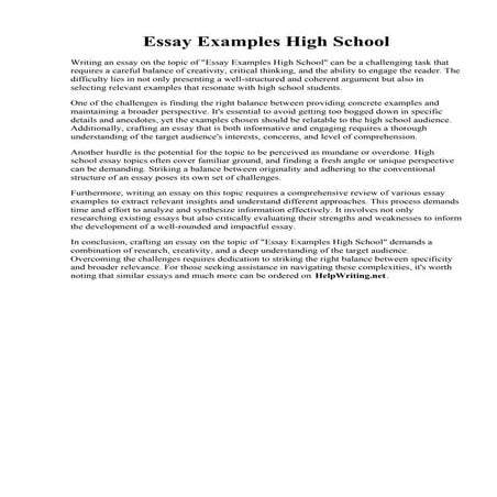 Essay Examples High School. High School Essay - 10 Examples, Format ...