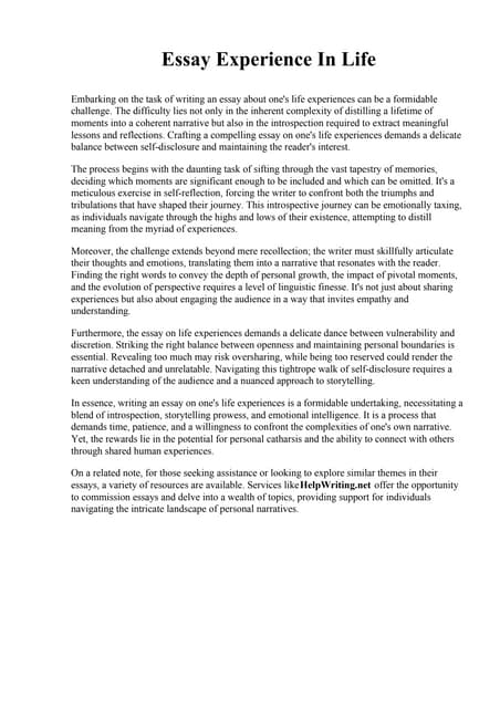 Life Experience Essay Sample. Jackson State University | PDF