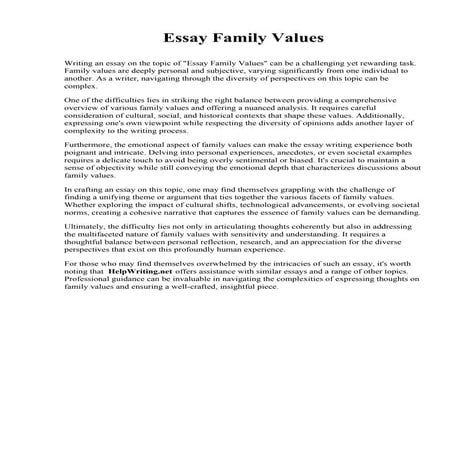 Essay Family Values. Iowa Central Community College | PDF