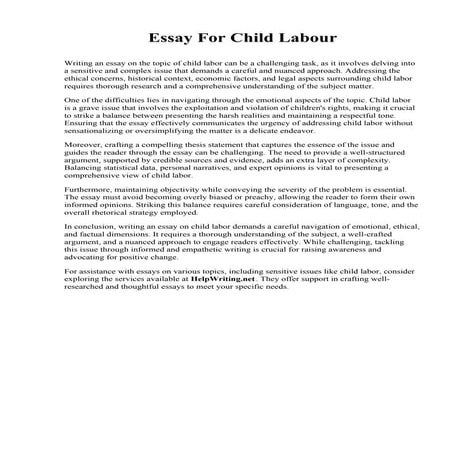 Essay For Child Labour. University of Arkansas at Fort Smith | PDF