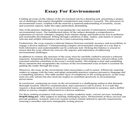 Essay For Environment. Calvary Chapel University | PDF