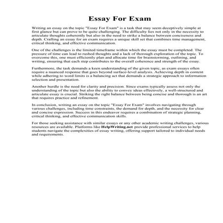 Essay For Exam. Essay Exams - 1 PDF. Comprehensive Examination Essay ...