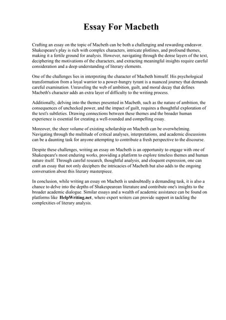 Macbeth Analytical Essay. Chattahoochee Technical College | PDF