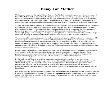 Essay For Mother. Ohio University-Chillicothe | PDF