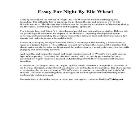 Essay On Night By Elie Wiesel. Gettysburg College | PDF