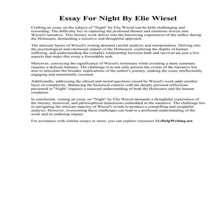 Essay For Night By Elie Wiesel | PDF