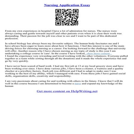 Essay For Nursing School Application | PDF