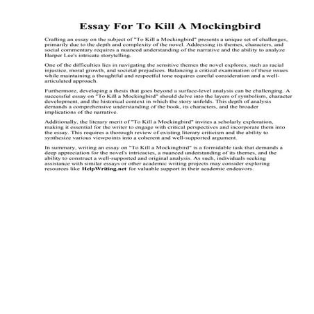 Essay For To Kill A Mockingbird. To Kill a Mockingbird Essay English ...