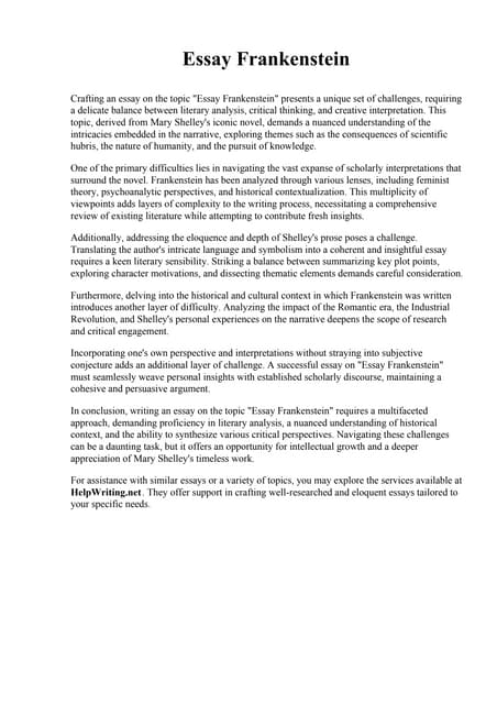 Frankenstein Isolation Essay. Universidad Cristiana Logos | PDF