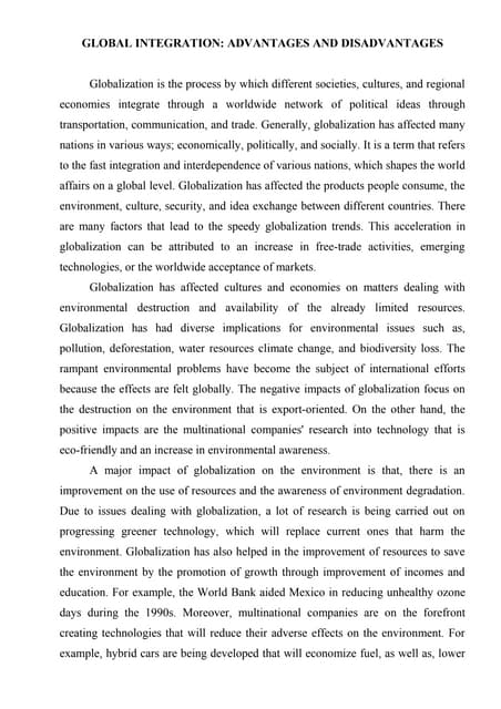 Advantages Disadvantages Globalization | PDF