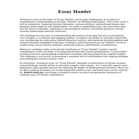 Essay Hamlet. University of Arkansas Community College | PDF
