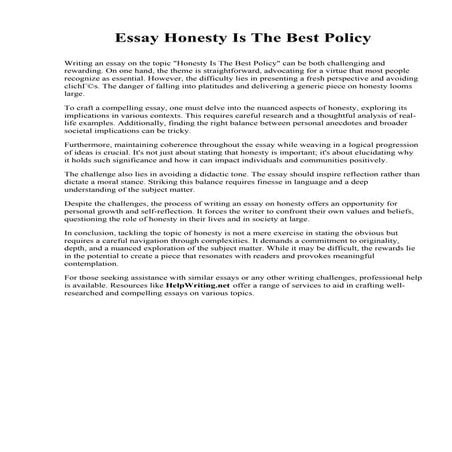 Essay Honesty Is The Best Policy. Central Penn College | PDF