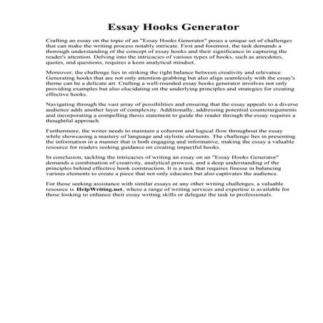 Essay Hooks Generator. Hook Examples Generator for Essays and ...