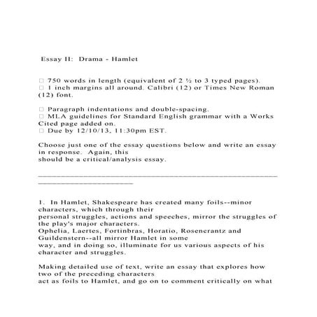 Essay II Drama - Hamlet 750 words in length (equiv.docx