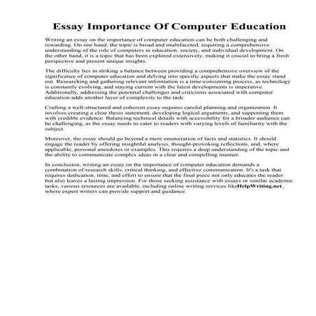 Essay Importance Of Computer Education | PDF