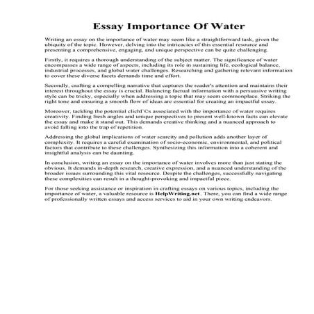 Essay Importance Of Water | PDF