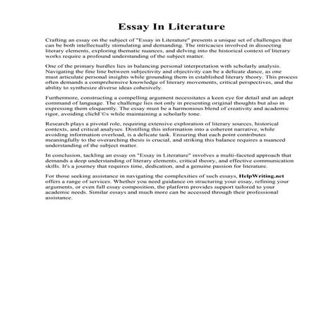 Essay In Literature. How to write a Literary Essay Introduction and ...
