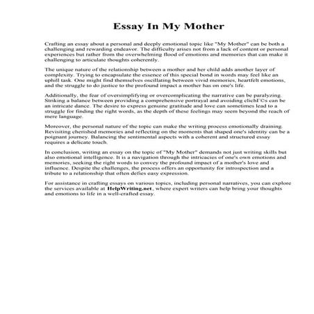 Essay In My Mother. Texas A&M University - Central Texas | PDF