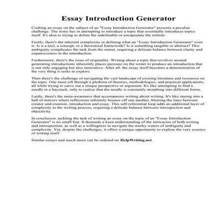 Essay Introduction Generator. How to write an introduction paragraph ...