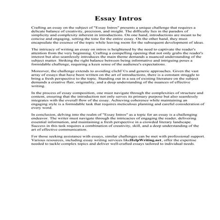 Essay Intros Example Of A Good Introduction Paragraph For An Essay