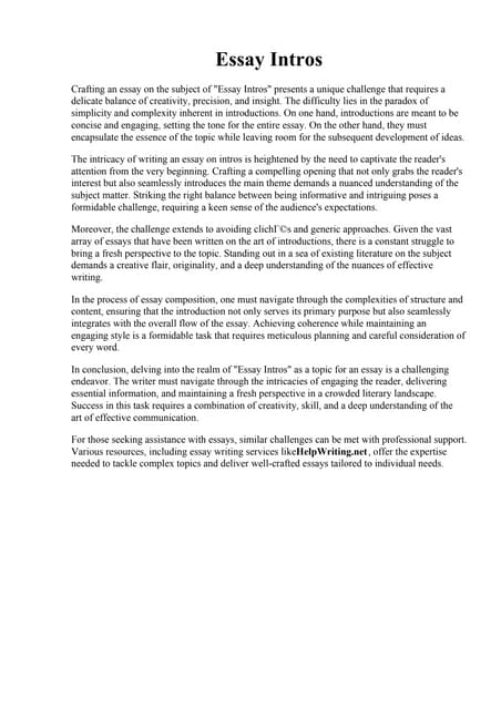 Essay Intros Example Of A Good Introduction Paragraph For An Essay