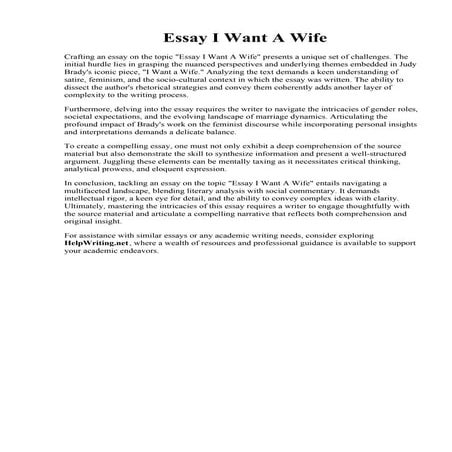 Essay I Want A Wife | PDF