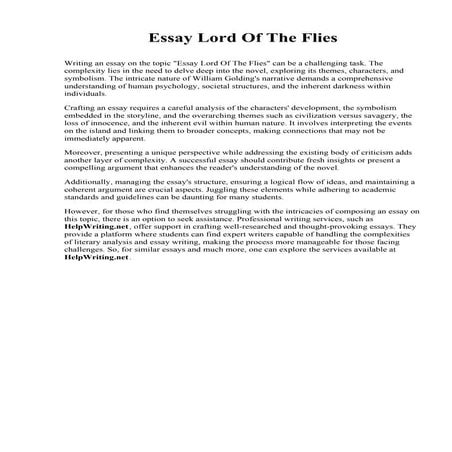 Essay Lord Of The Flies. Montclair State University | PDF