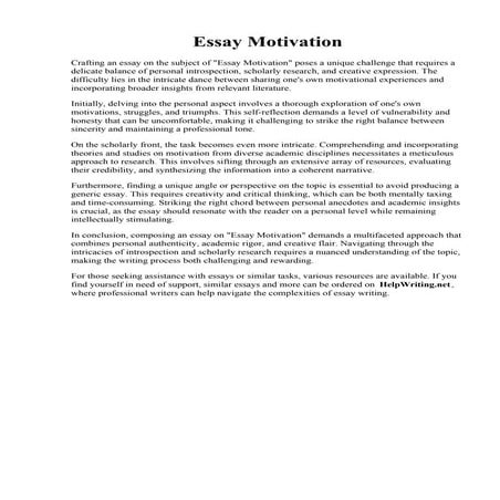 Essay Motivation. Motivation Essay Motivation Self-Improvement | PDF ...