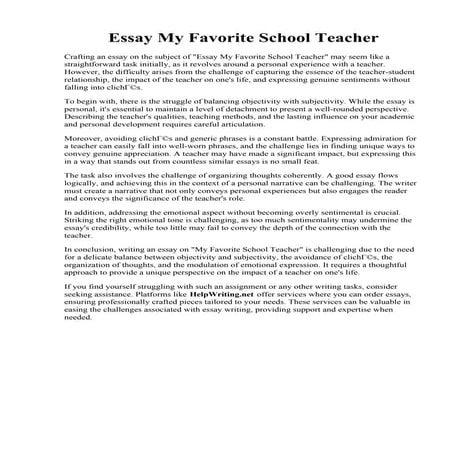 Essay My Favorite School Teacher. Your Favorite Teacher | PDF