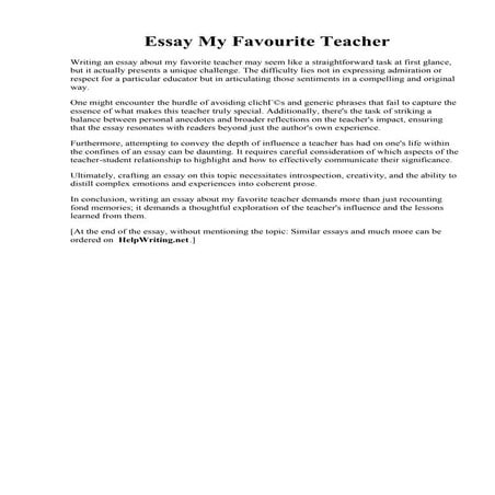 Essay My Favourite Teacher. Sample essay about my favourite teacher ...