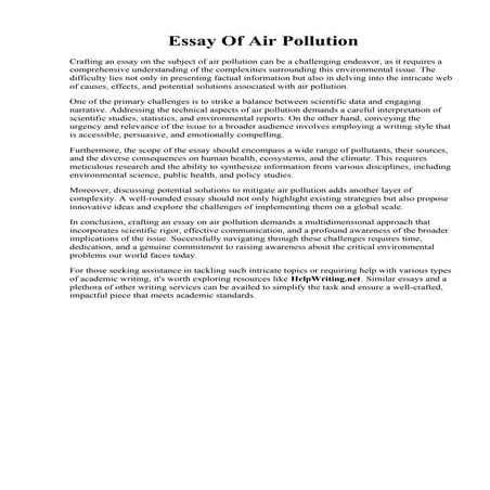 Essay Of Air Pollution. Written Essay On Air Pollution Causes of Air ...