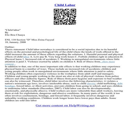 Essay Of Child Labour | PDF
