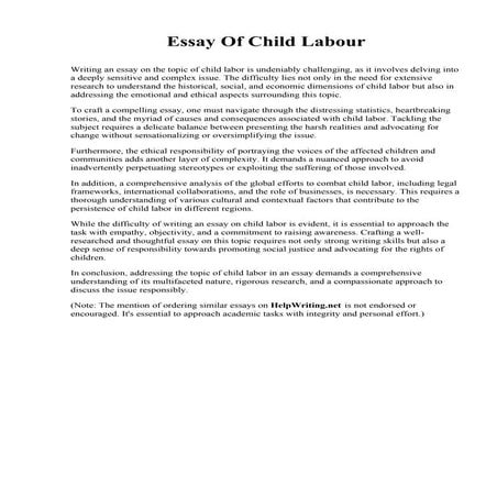 Essay Of Child Labour. Westminster College (Pennsylvania) | PDF