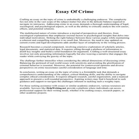 Essay Of Crime | PDF | Crime & Harmful Acts to Individuals, Society ...