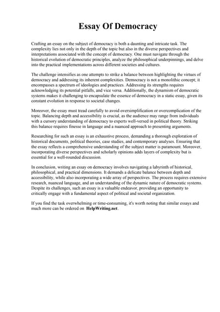 Importance Of Democracy Essay. Hartwick College | PDF