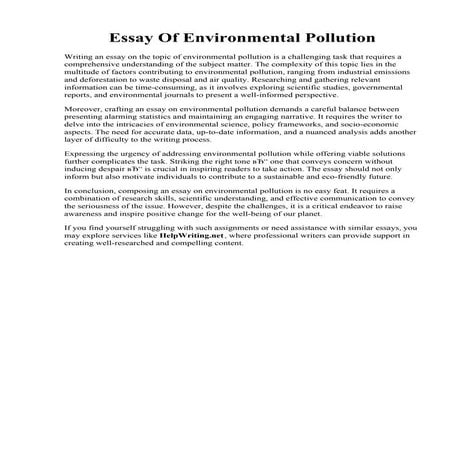 Essay Of Environmental Pollution. 5 Environmental Pollution Essays For ...