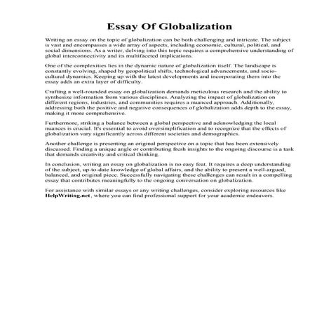 Essay Of Globalization. Aspects of globalization essay. Sociology Major Paper: Positive ... | PDF