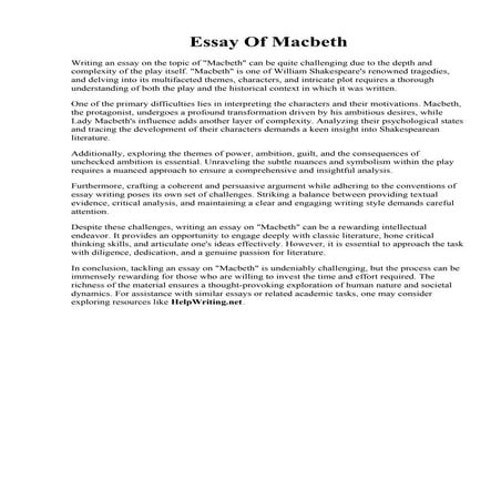 Essay Of Macbeth | PDF
