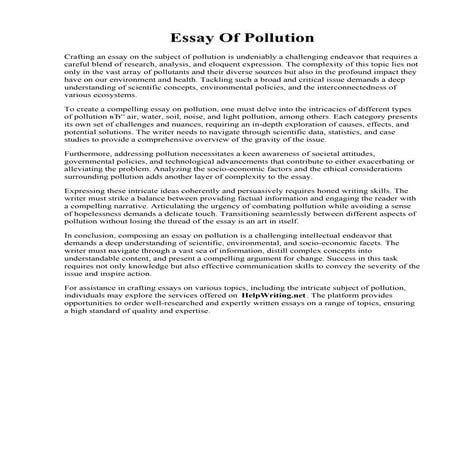 Essay Of Pollution | PDF