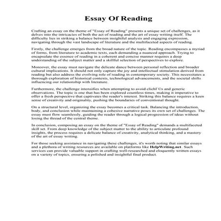 Book Reading Essay. Newman University, Wichita | PDF