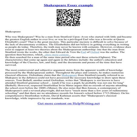 Shakespeare Authorship Question | PDF