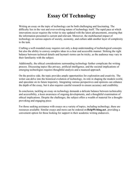 Essay Writing On Technology. Mount Marty University | PDF