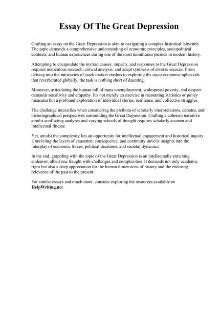 Essay On Great Depression | PDF