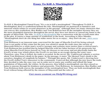 Essay Of To Kill A Mockingbird | PDF