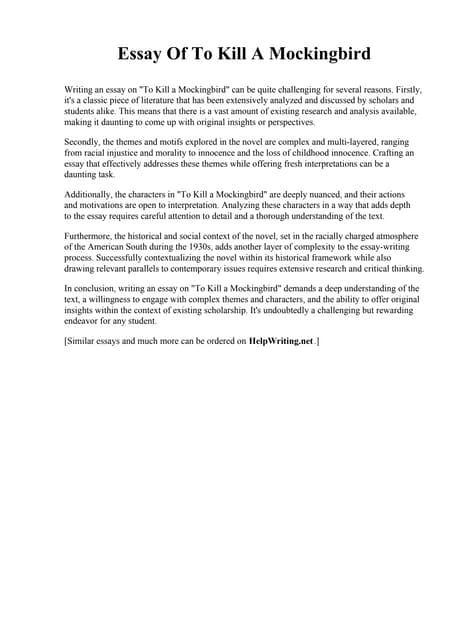 To Kill A Mockingbird Essays.pdf | Fiction | Books and Literature